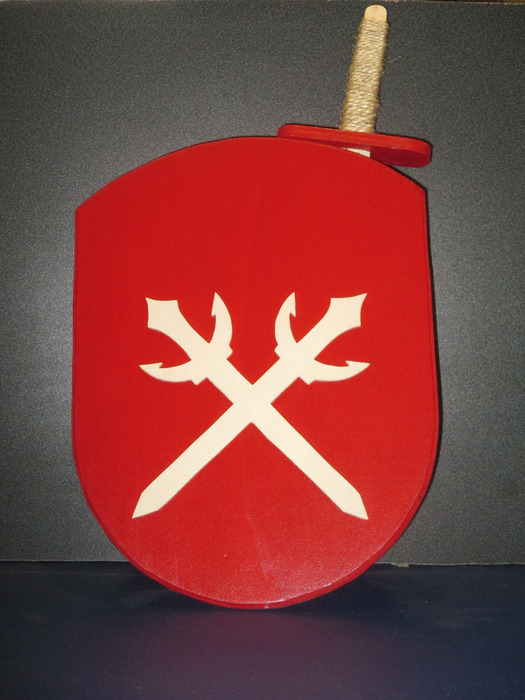 Bouclier rouge avec épées personnalisable